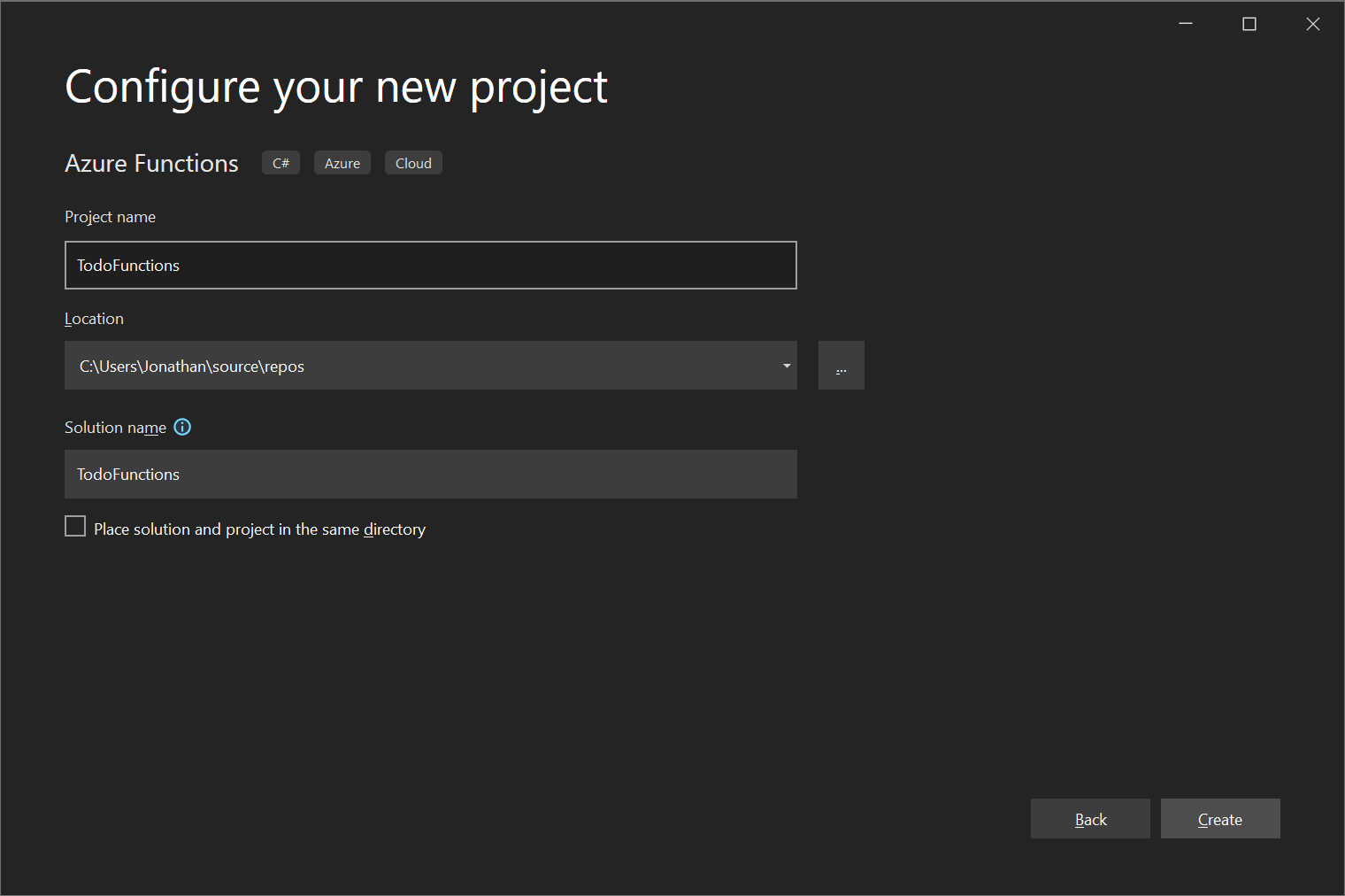 Creating your first C# Azure Function using Visual Studio - Jonathan ...