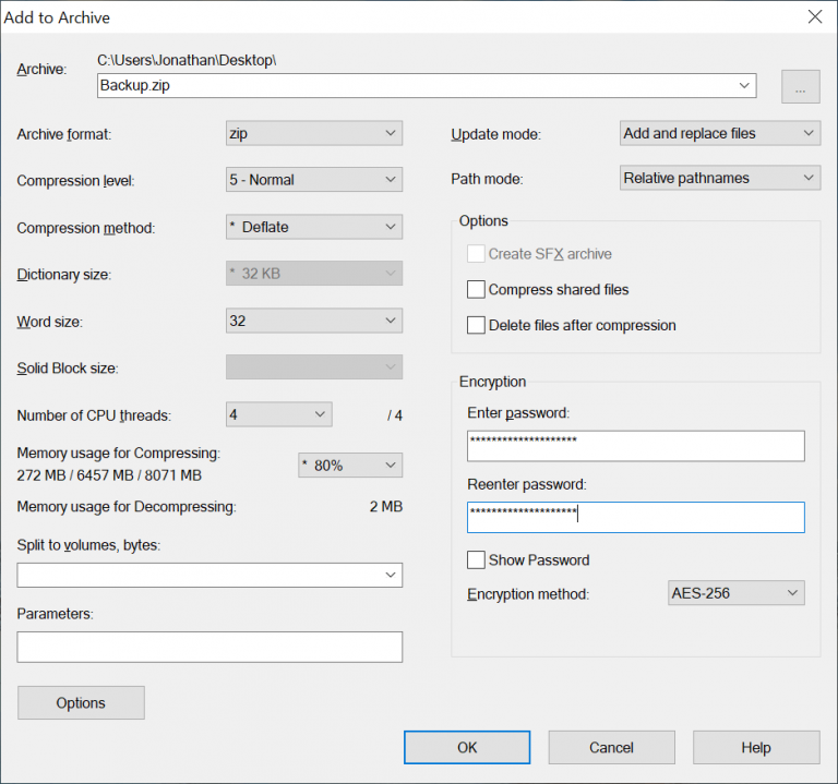 Encrypt directories and file names within a zip archive using 7-Zip ...