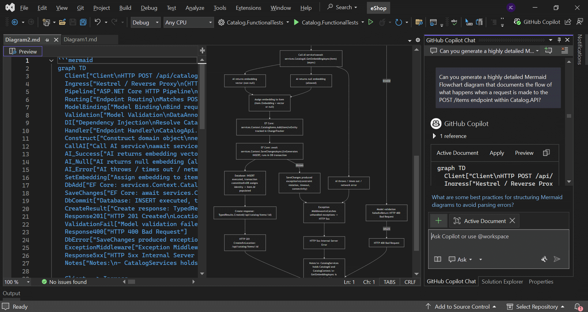 How to create Mermaid diagrams with ease using GitHub Copilot and Visual Studio - Jonathan Crozier